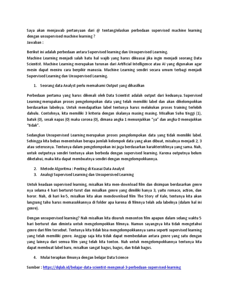 Perbedaan Supervised Dan Unsupervised Machine Learning Pdf