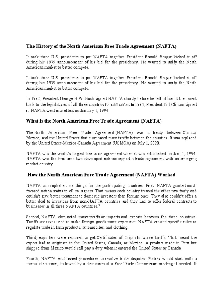 NAFTA: History, Impact, and Changes | PDF | North American Free Trade ...