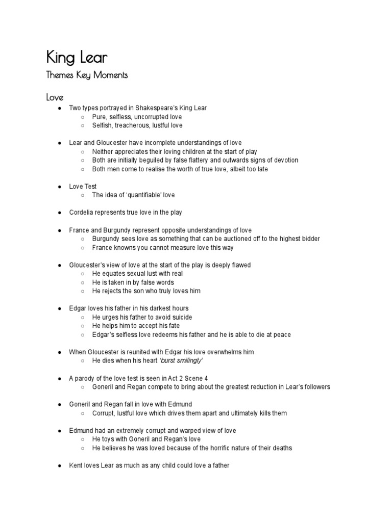 King Lear - Themes / Imagery and Symbolism | PDF | King Lear | Love