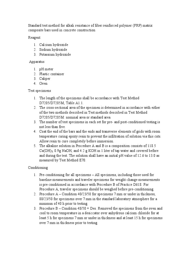 Standard Test Method For Alkali Resistance of Fiber Reinforced Polymer ...