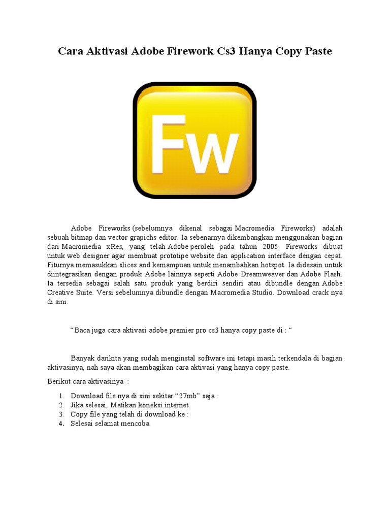 Cara Aktivasi Adobe Firework cs3 Hanya Copy Paste | PDF | Seni | Komputer