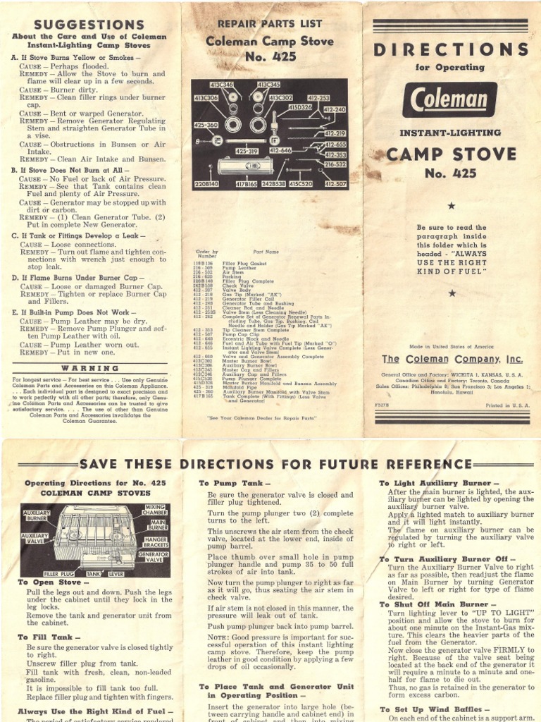 Coleman Stove 425 | PDF