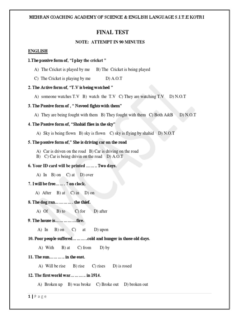 Mehran Academy English Test Paper | PDF | Pakistan | Nature