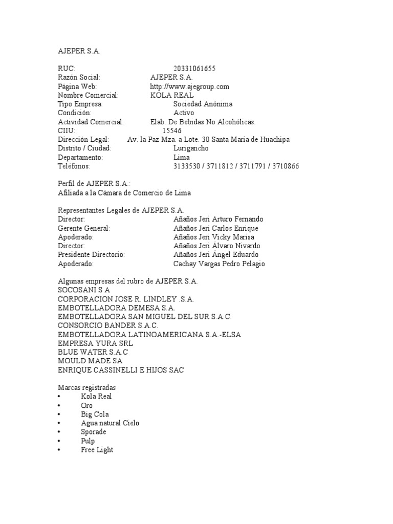 AJEPER Nombres | PDF | Bebidas | Business