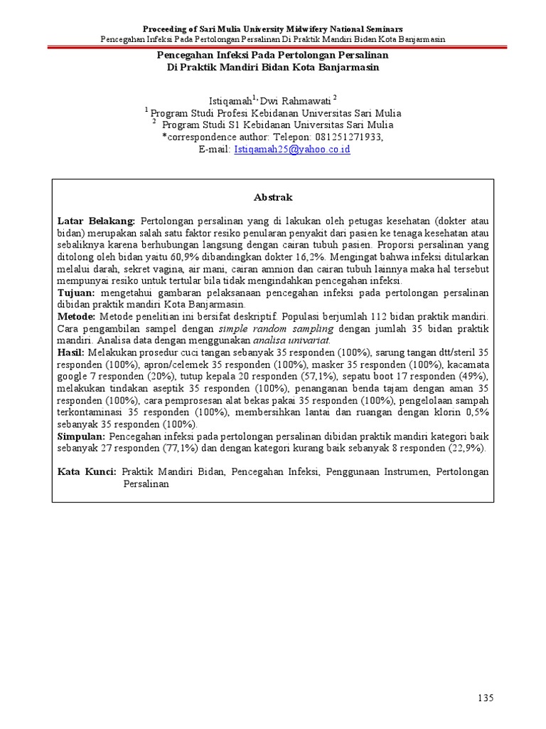 Pencegahan Infeksi Pada Pertolongan Persalinan Di | PDF