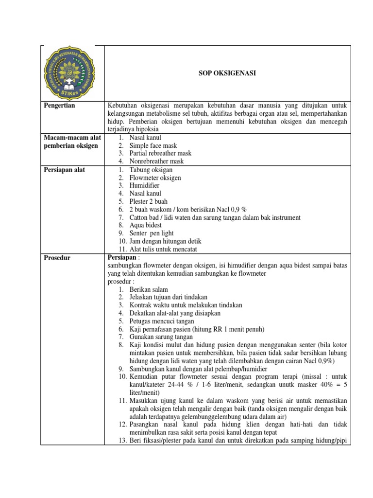 Sop Oksigenasi | PDF