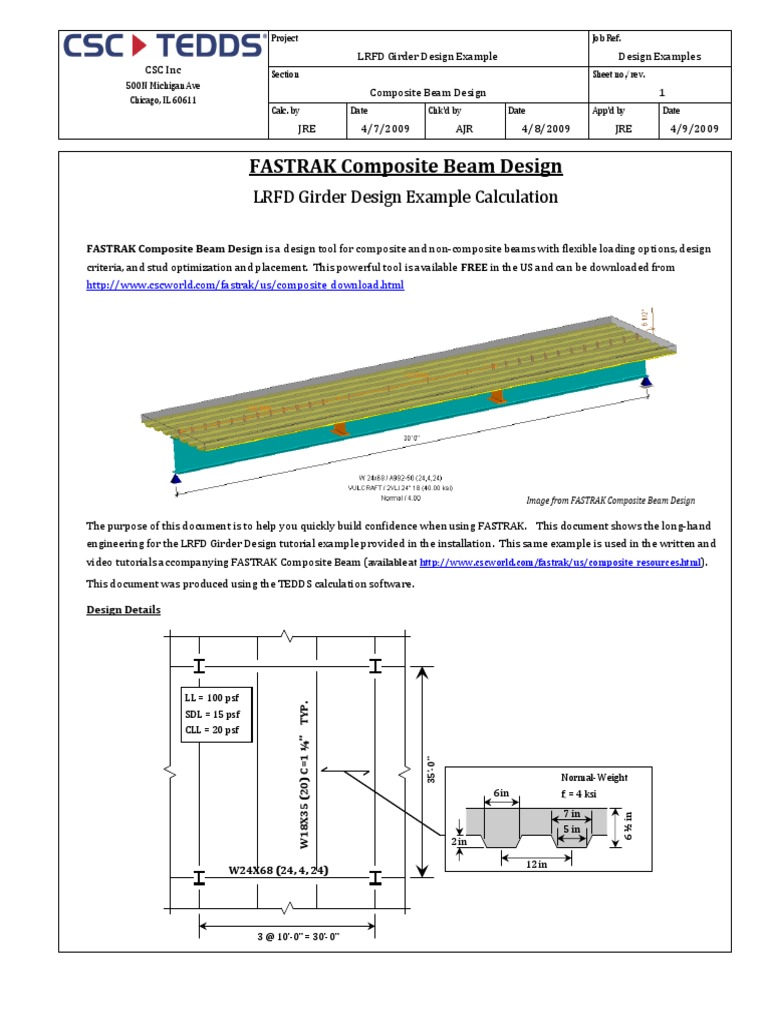 FASTRAK Composite Beam Design: LRFD Girder Design Example Calculation | PDF | Beam (Structure ...