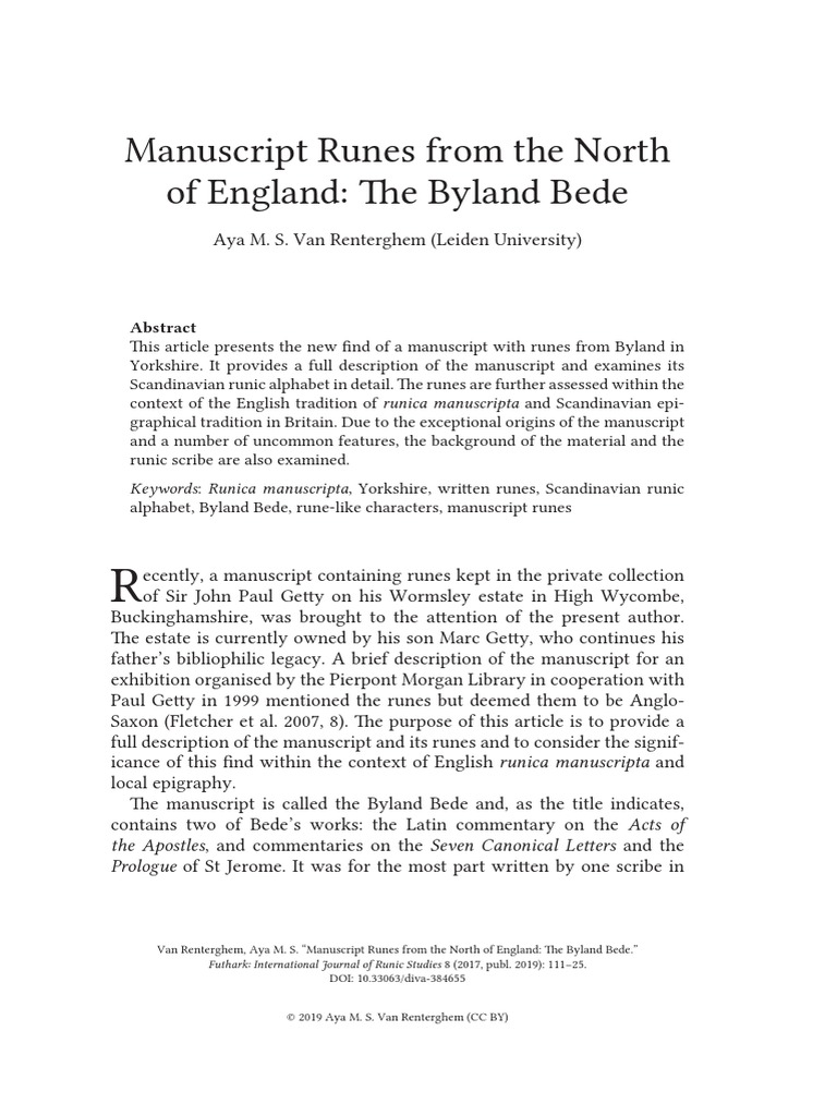 Manuscript Runes From The North of England The Byl | PDF | Runes ...