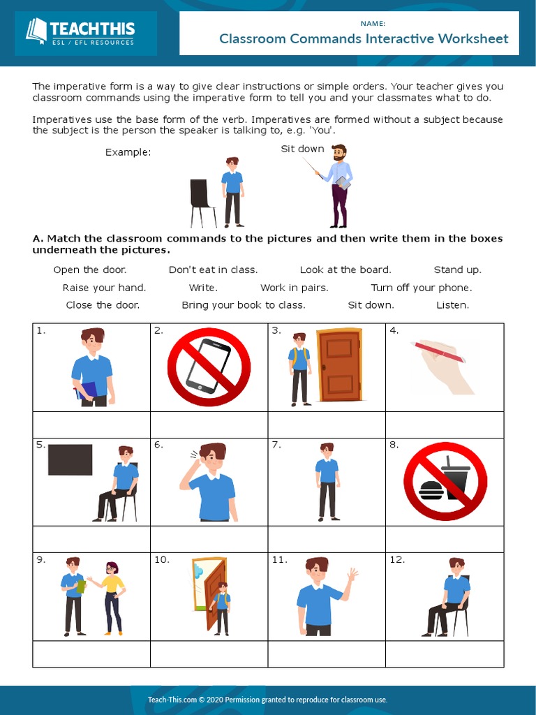 Classroom Commands Interactive Worksheet | PDF | Classroom