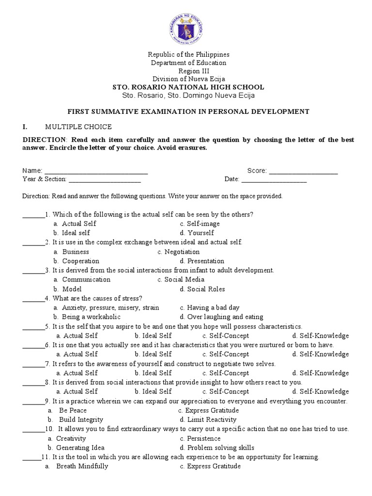 First Examination in Personal Development | PDF | Compassion | Self