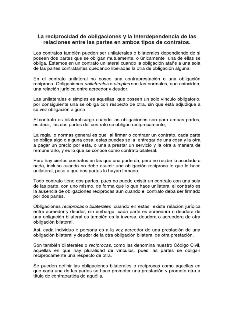 La Reciprocidad de Obligaciones y La Interdependencia de Las Relaciones ...