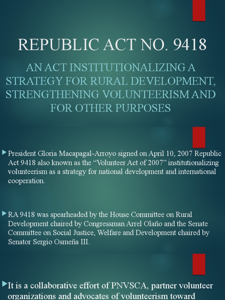 Republic Act No. 9418 | PDF | Volunteering | Policy