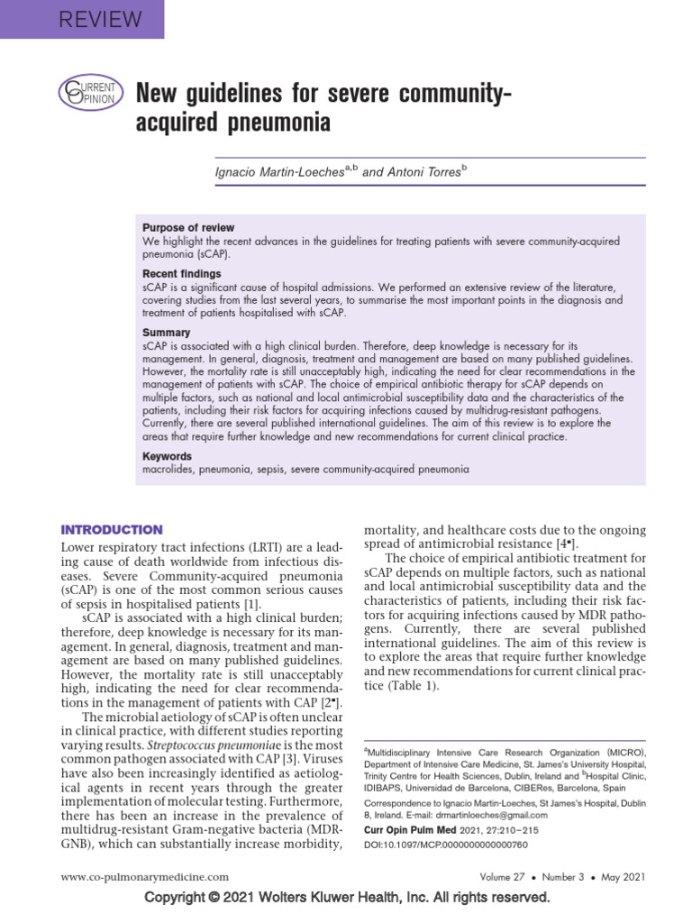 Guidelines For Severe Cap | PDF | Pneumonia | Methicillin Resistant ...