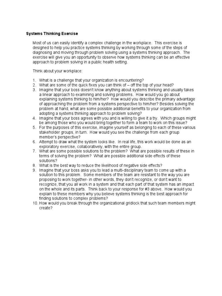 1 Unit 6 - Systems Thinking Exercise | PDF | Systems Theory | Human Nature