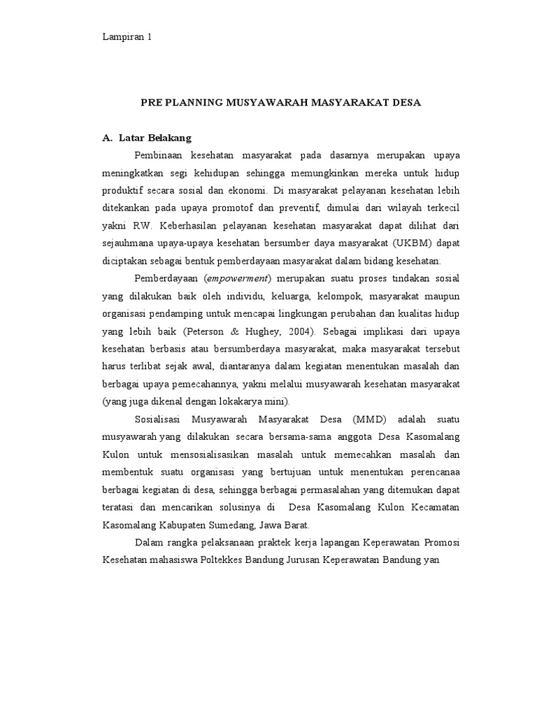 Lampiran 11 Pre Planning Musyawarah Masyarakat Desa | PDF