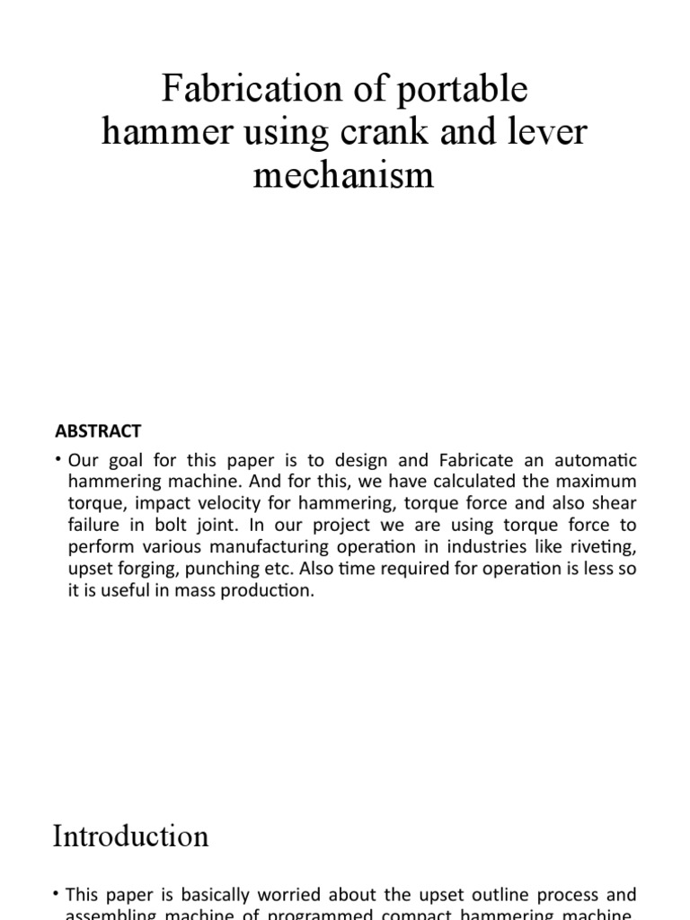 Fabrication of Portable Hammer Using Crank and Lever Mechanism | PDF ...