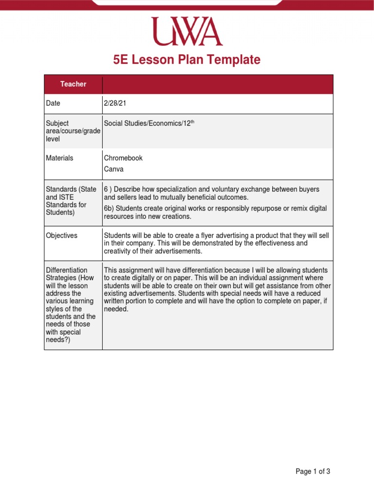 5e Lesson Plan 1 | PDF | Lesson Plan | Advertising