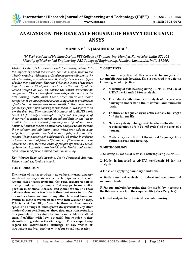 Design and Analysis of Rear Axle Casing | PDF | Fatigue (Material ...