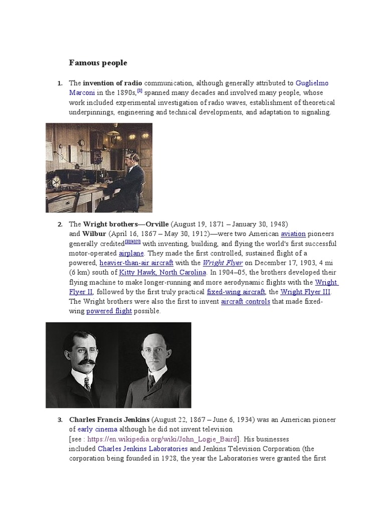 Famous People: Guglielmo Marconi | PDF | Wright Brothers | Wright Flyer