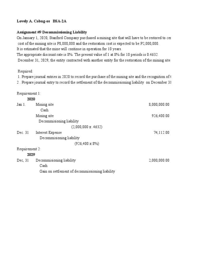 Decommissioning Liability Journal Entries | PDF
