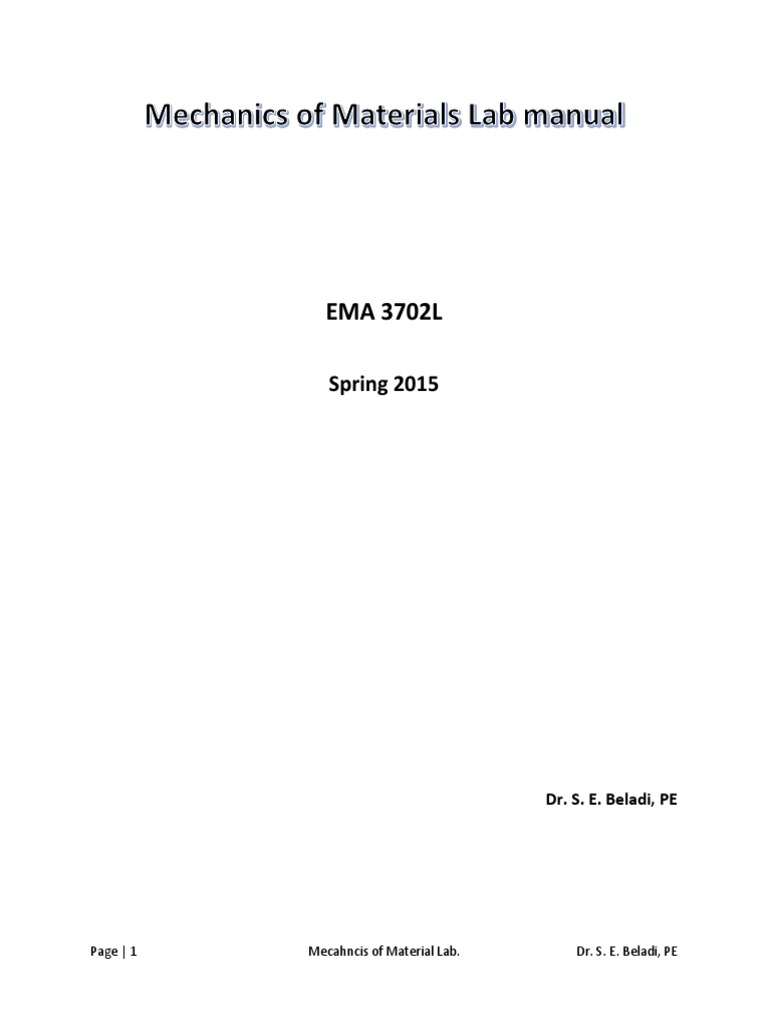 Mechanics of Materials Lab Manual | PDF | Stress (Mechanics ...