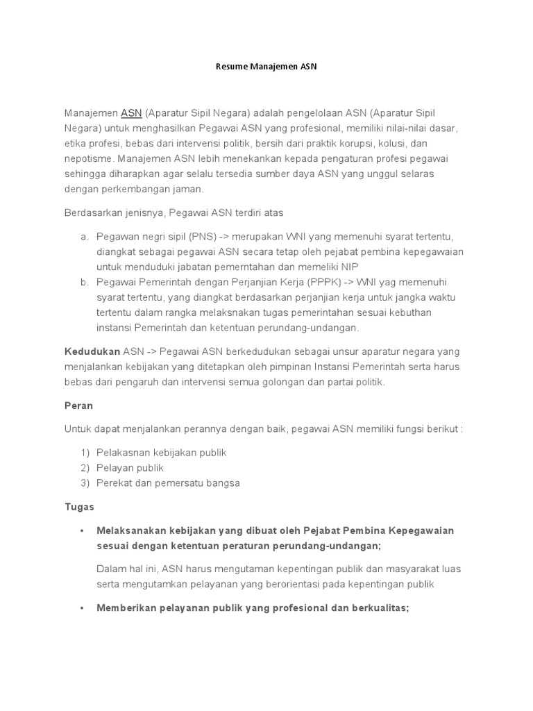 Resume Manajemen ASN | PDF | Karier & Perkembangan | Bisnis