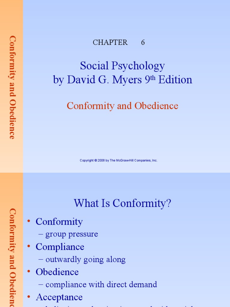 Social Psychology by David G. Myers 9 Edition: Conformity and Obedience ...