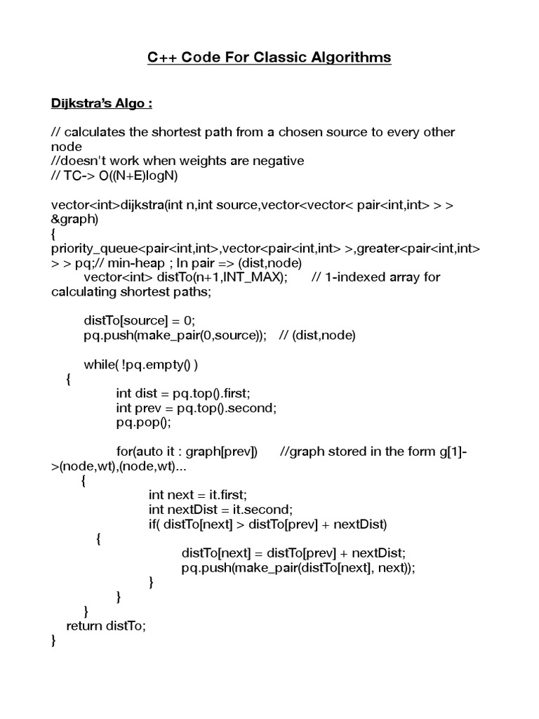 C++ Code For Classic Algorithms: Dijkstra's Algo | PDF | Theoretical Computer Science ...