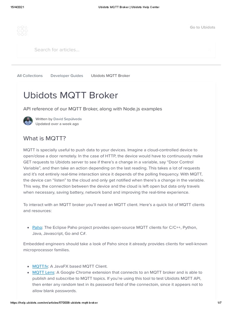 Ubidots Mqtt Broker Ubidots Help Center Pdf Software Engineering 7233