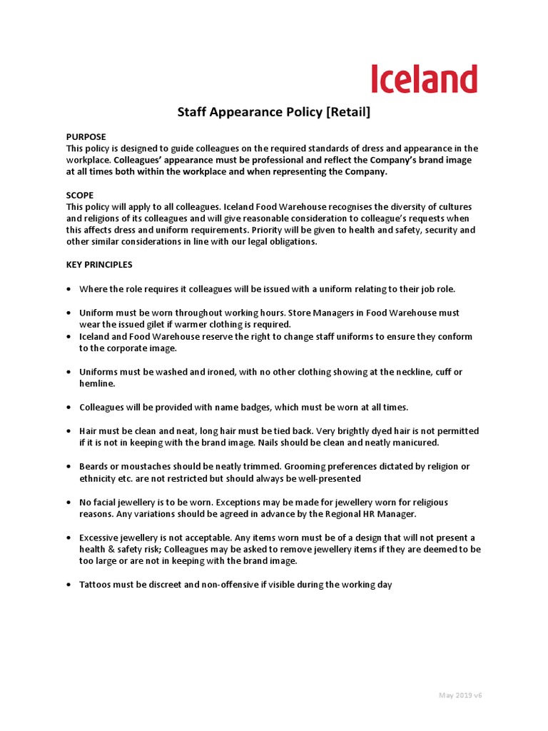 Staff Appearance Policy - Retail | PDF