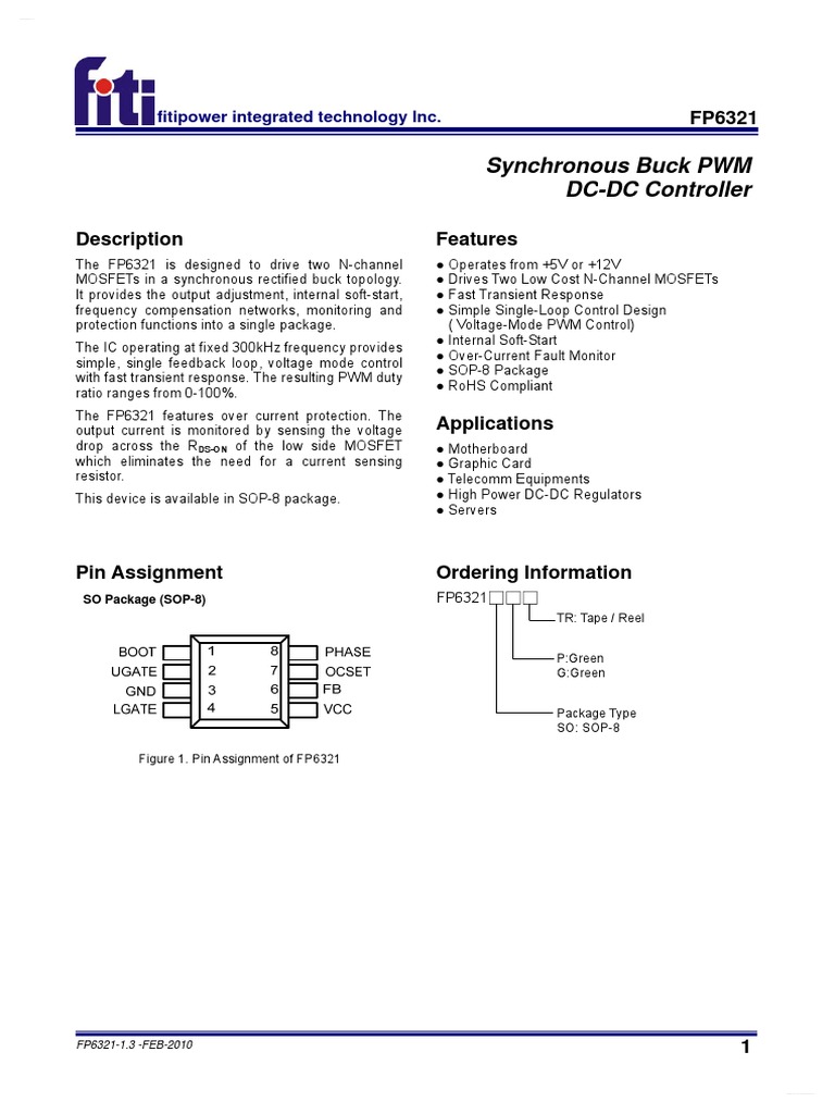 Synchronous Buck PWM DC-DC Controller: Description Features | PDF | Capacitor | Mosfet