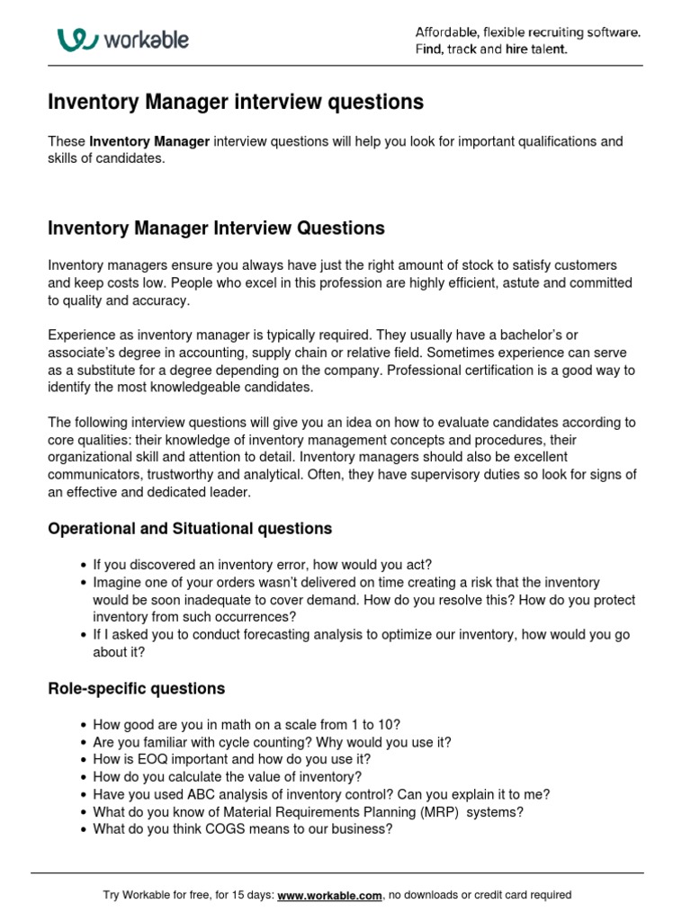 Inventory Manager Interview Questions | PDF | Inventory | Economies