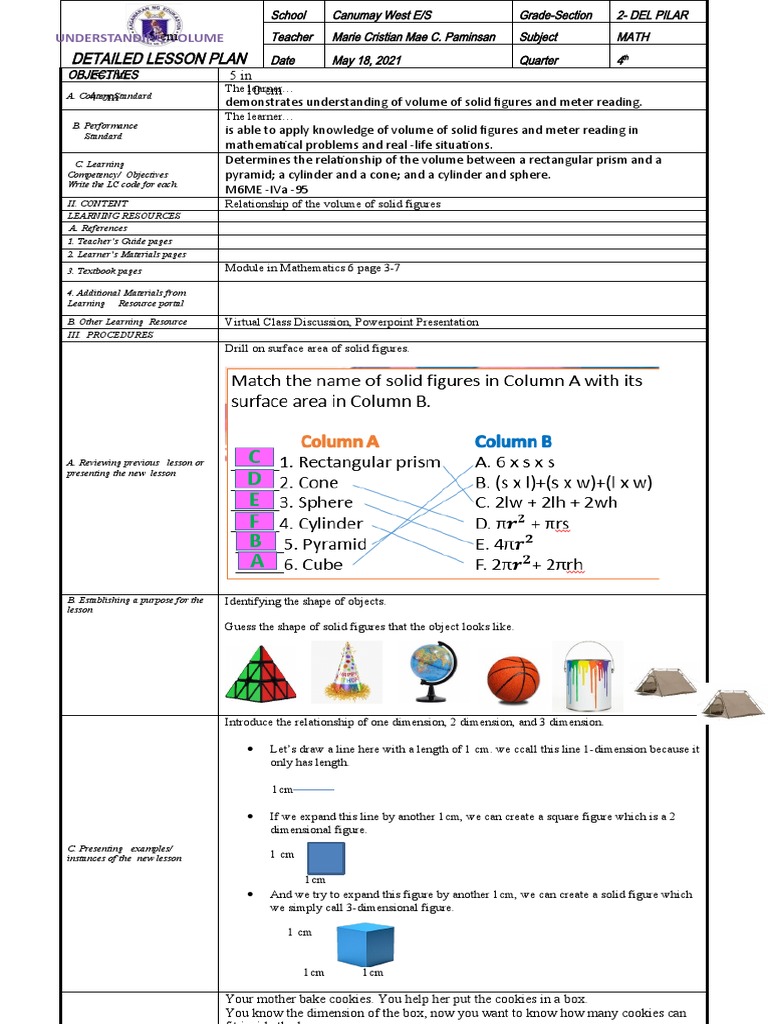 Volume of Solid Figures Lesson Plan | PDF | Volume | Dimension