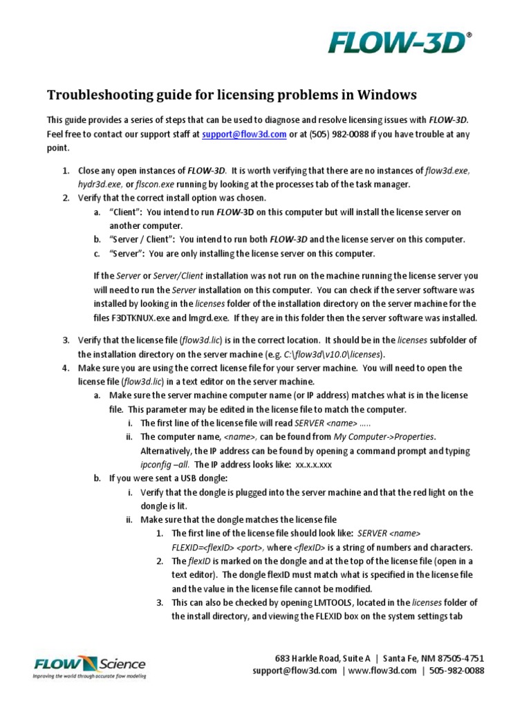 Troubleshooting Guide For Licensing Problems in FLOW-3D | PDF | Directory (Computing) | Computer ...