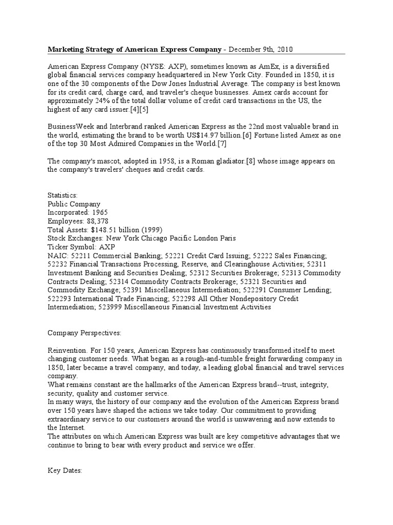 American Express Marketing Strategy Overview | PDF | American Express ...