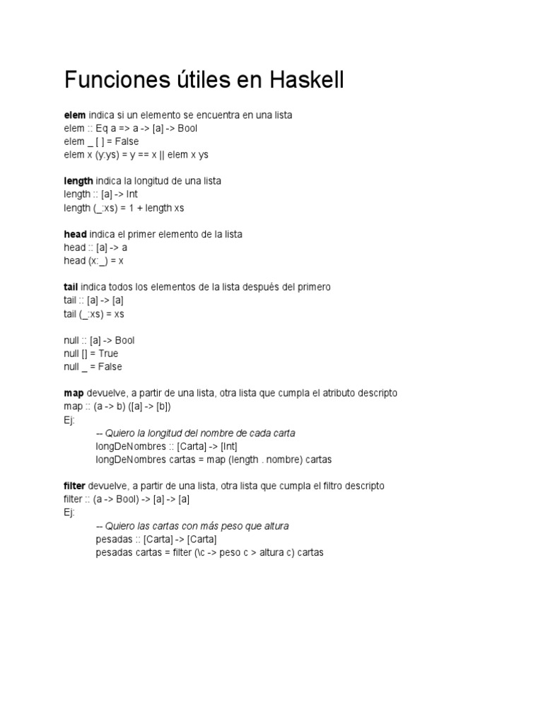 Funciones Útiles en Haskell | PDF | Programación de computadoras | Ingeniería de software