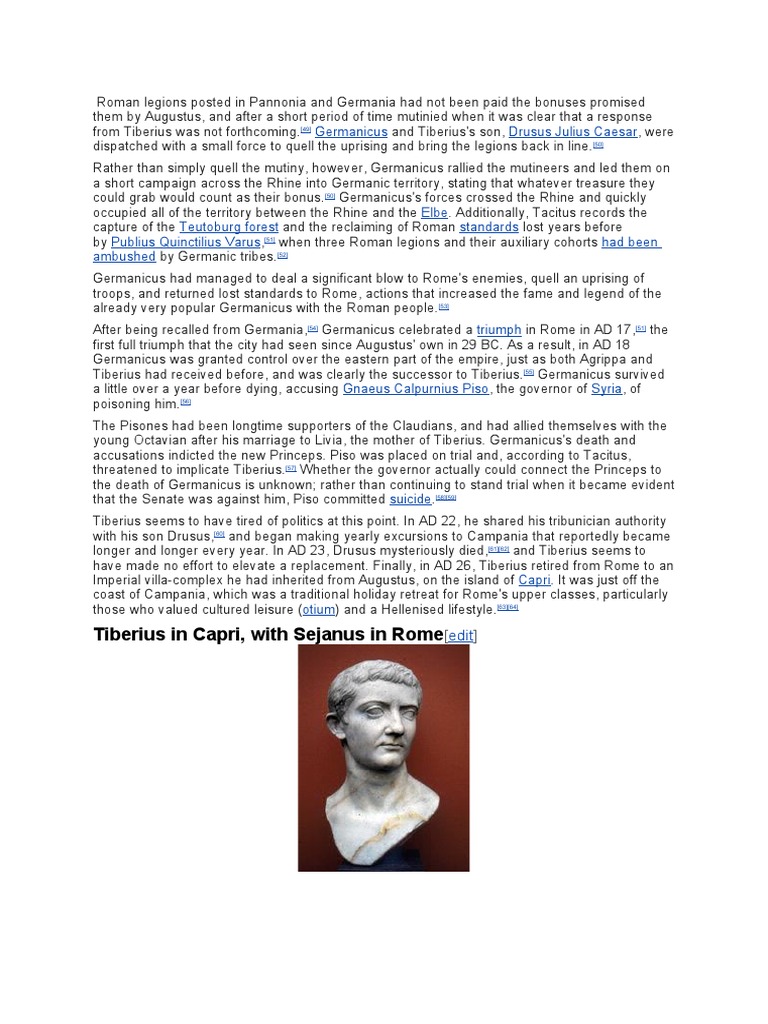 Tiberius in Capri, With Sejanus in Rome: Germanicus Drusus Julius Caesar | PDF | Government Of ...