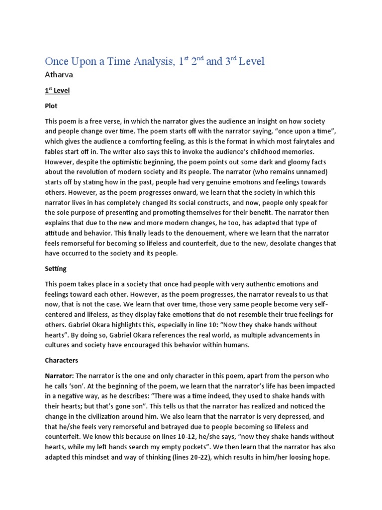 Once Upon A Time Analysis All Levels | PDF | Anthropomorphism | Poetry