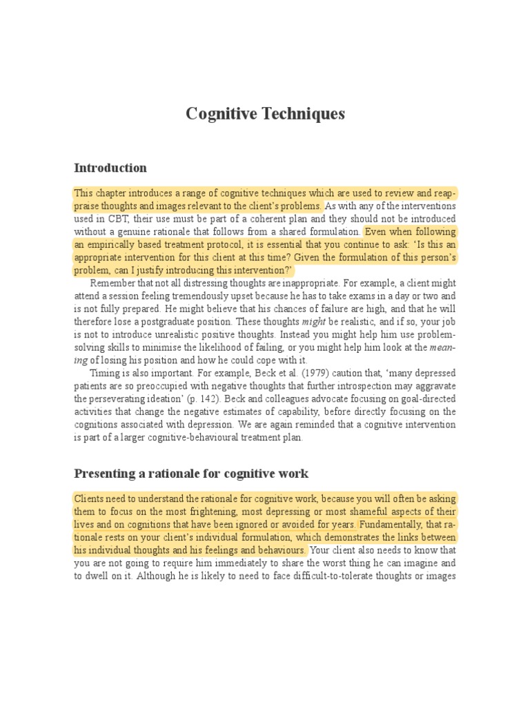 Cognitive Techniques for Therapy | PDF