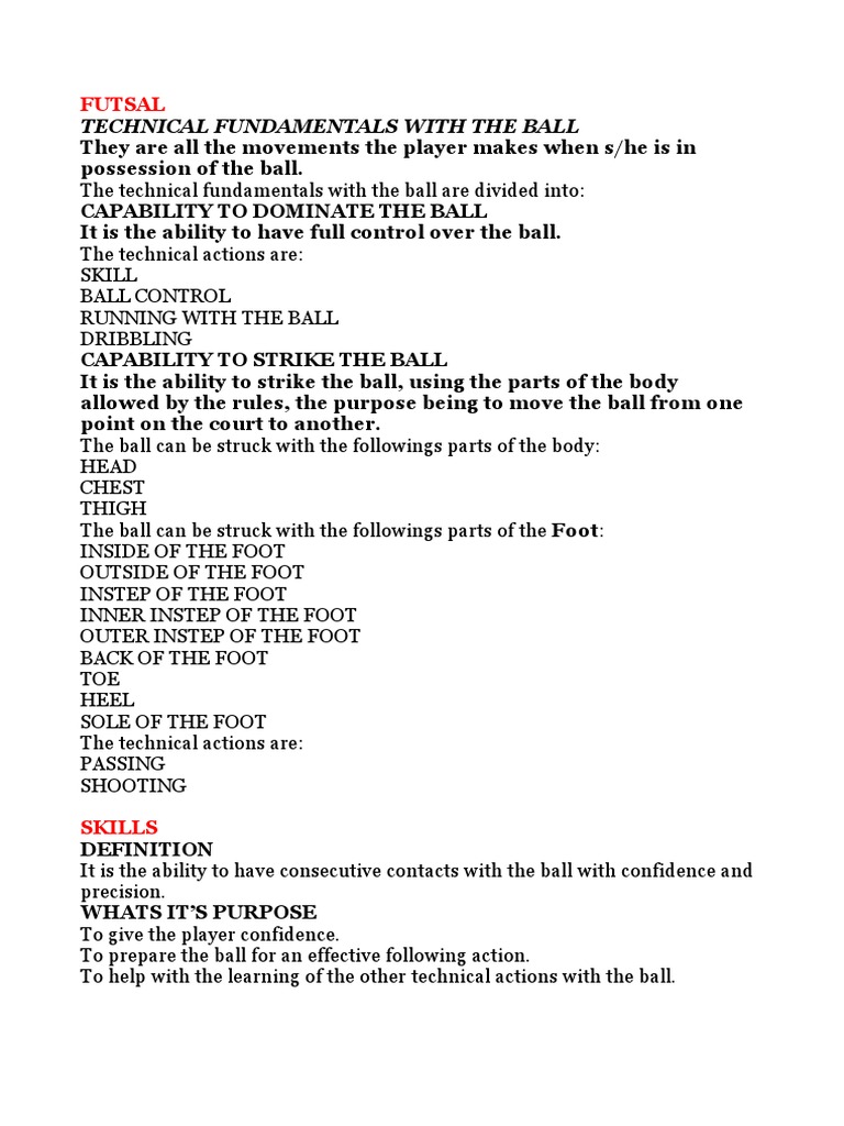 Futsal Technical Fundamentals With The Ball | PDF | Foot | Defender ...