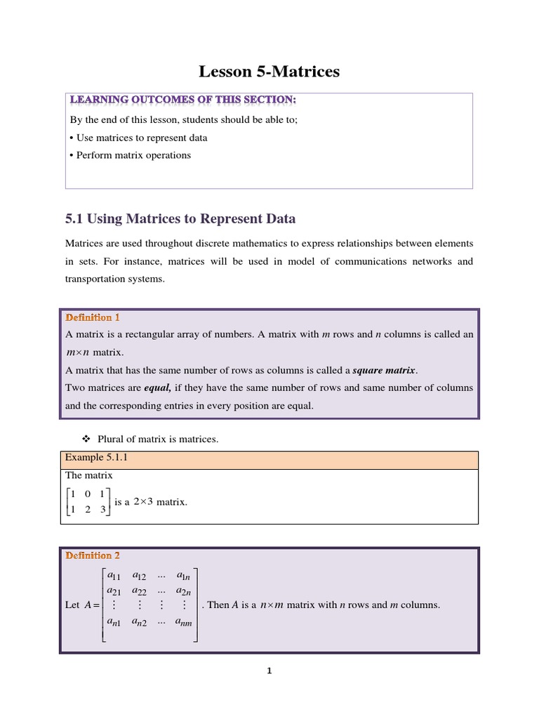 Lesson 5 | PDF | Matrix (Mathematics) | Multiplication