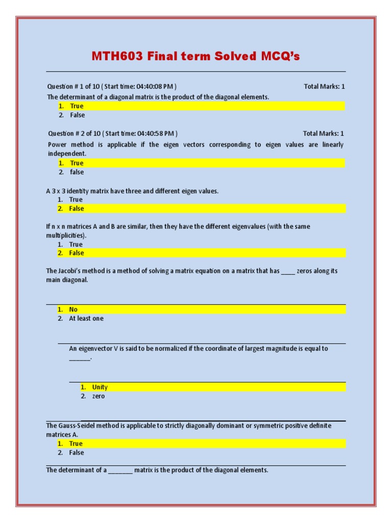 MTH603 Final Term Solved MCQ's | PDF | Eigenvalues And Eigenvectors ... MTH603 Final Term Solved MCQ's | PDF | Eigenvalues And Eigenvectors ...