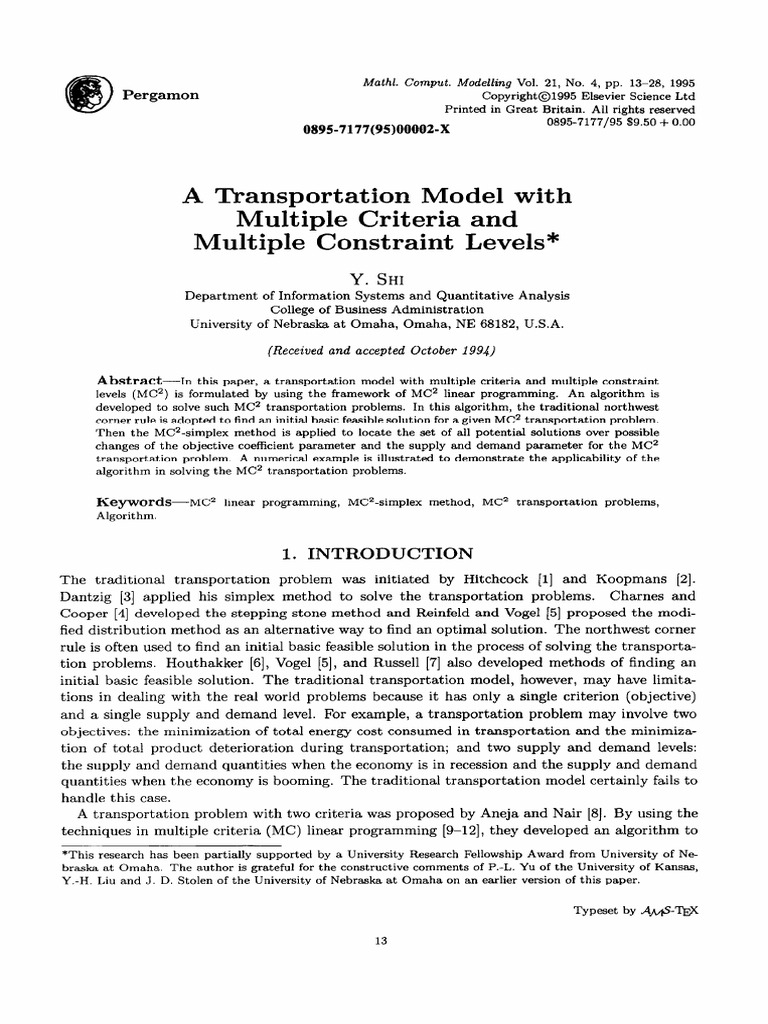 A Transportation Model With Multiple Criteria and Multiple Constraint Levels | PDF | Linear ...