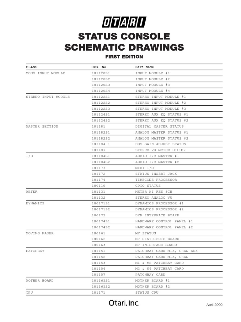 Status Console Schematic Drawings: First Edition | PDF | Recording ...