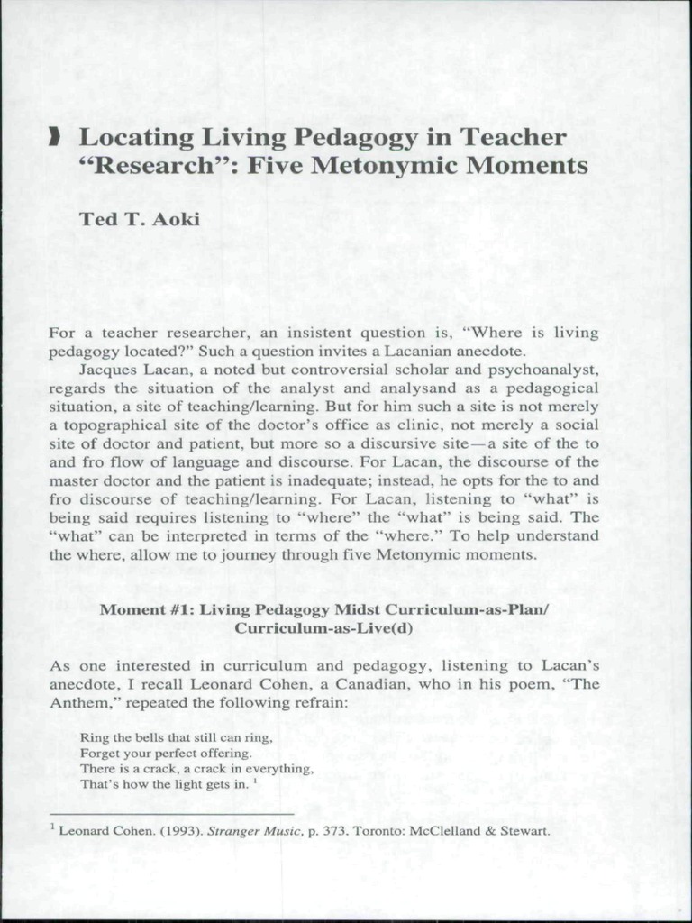 Aoki - Locating Living Pedagogy in Teacher "Research" - Five Metonymic ...