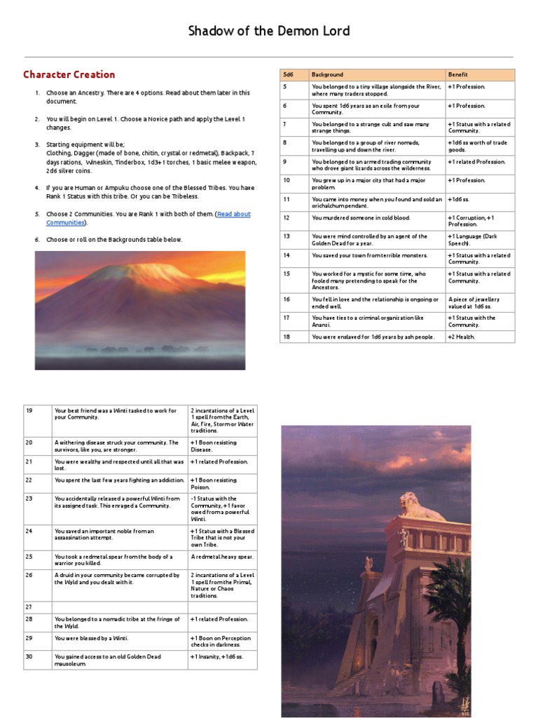 Shadow of The Demon Lord: Character Creation | PDF