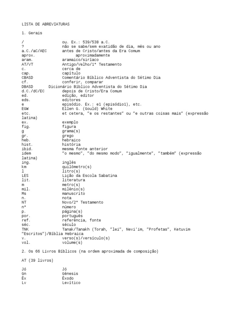 Lista de Abreviaturas | PDF | Antigo Testamento | Bíblia