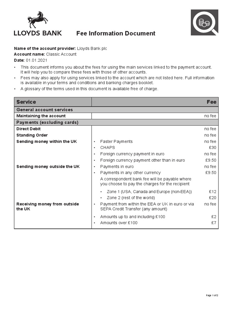 Lloyds Bank Classic Account Fees Guide | PDF | Overdraft | Payments