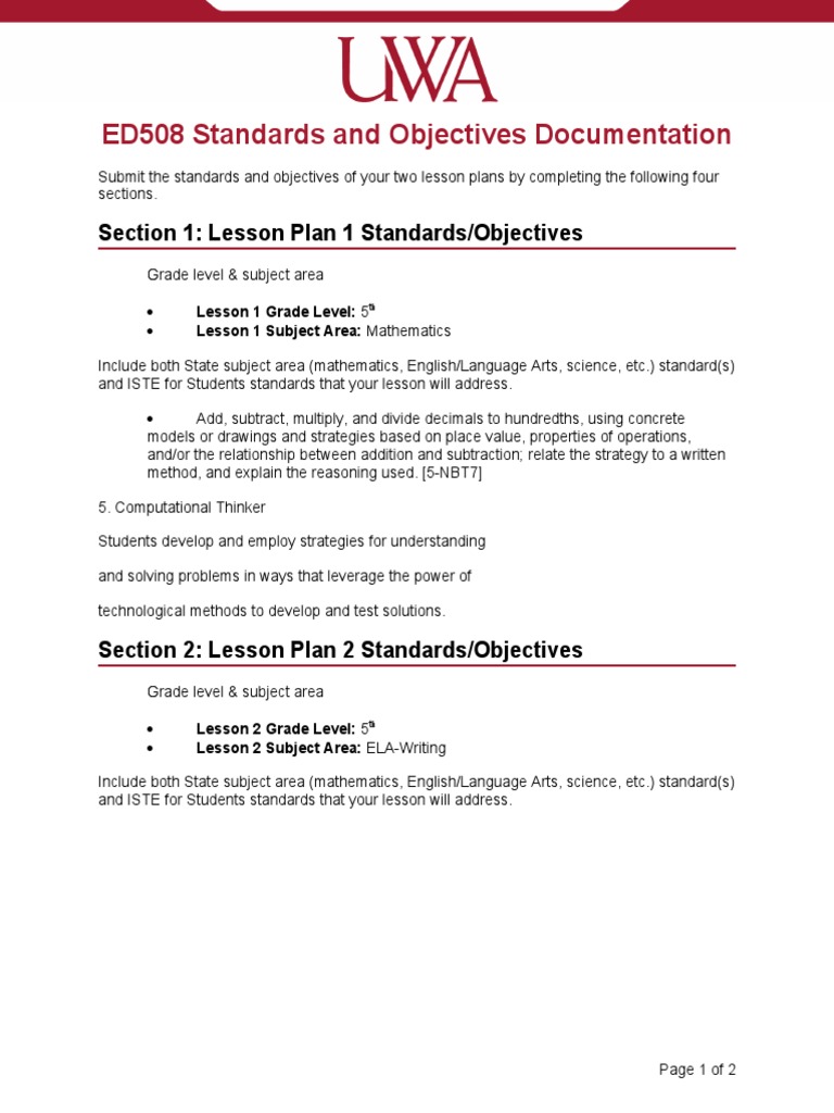 ED508 Standards and Objectives Documentation | PDF