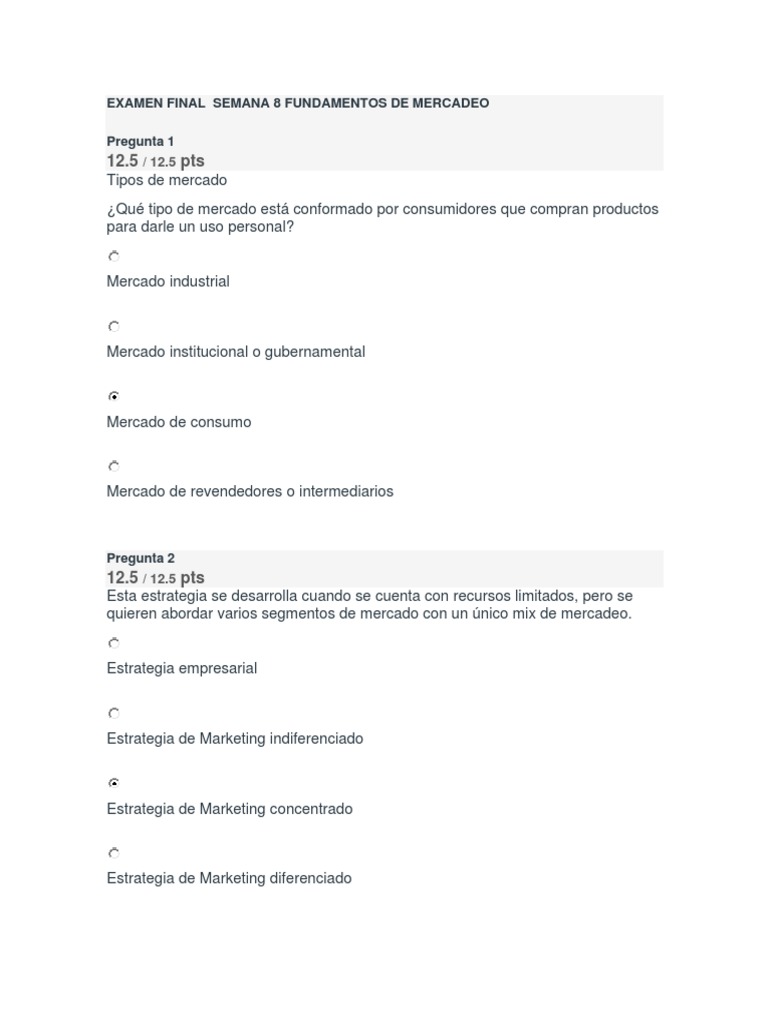 Examen Final Fundamentos de Mercadeo | PDF | Marketing | Producto (Negocio)